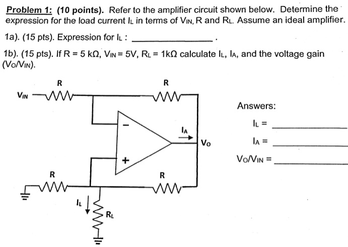 problem 1 10 points refer to the amplifier circuit shown below determine the expression for the ...