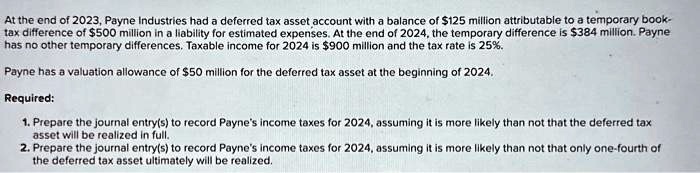 SOLVED: Texts: At the end of 2023, Payne Industries had a deferred tax ...