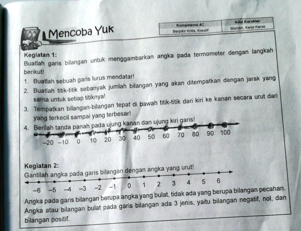 kegiatan 1buatlah garis bilangan untuk menggambarkan angka pada ...