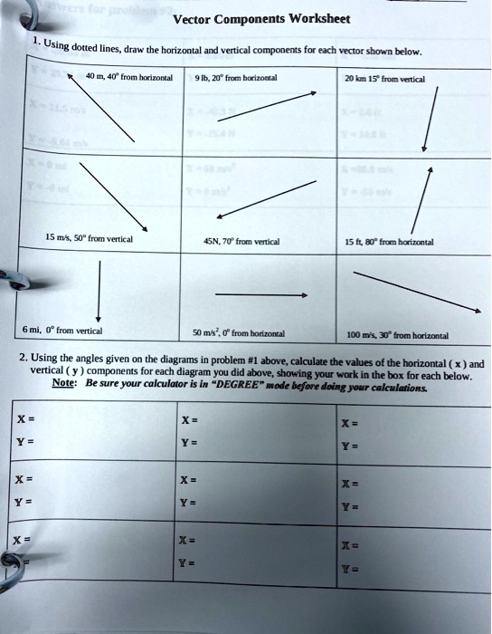 vector components worksheet using dotted lines draw the horizontal and vertical componene for ...