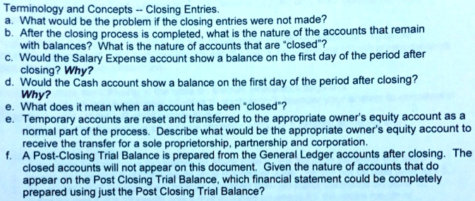 VIDEO solution: Terminology and Concepts – Closing Entries e. What does ...