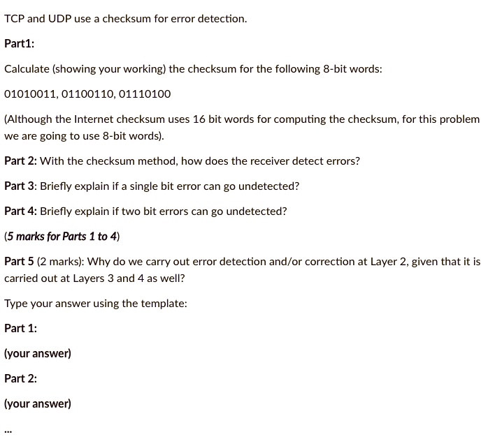 Video Solution Computer Network Tcp And Udp Use A Checksum For Error Detection Part 1