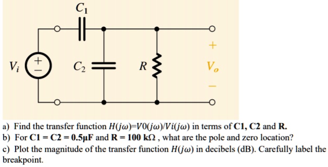 SOLVED: Using the circuit below: C1 JL V a) Find the transfer function H(j) = V0(j)/Vij) in ...