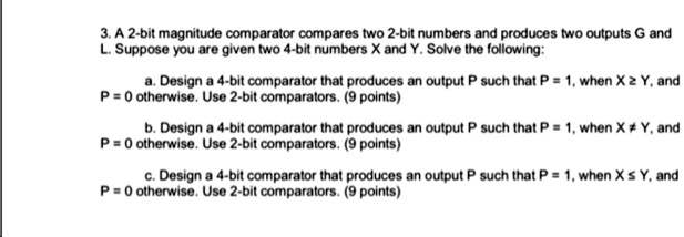 SOLVED: 3. A 2-bit magnitude comparator compares two 2-bit numbers and ...