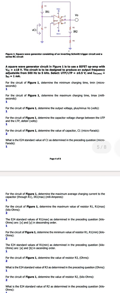 SOLVED: Vo IR2 Figure 1: Square wave generator consisting of an inverting Schmitt trigger ...