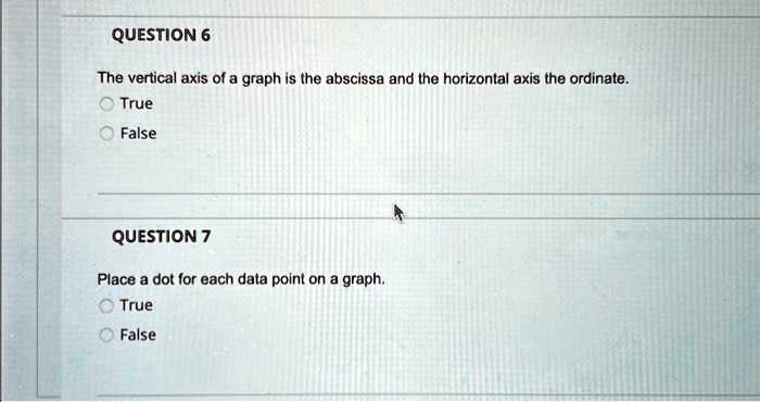 SOLVED: QUESTIONG The vertical axis of a graph is the abscissa and the ...