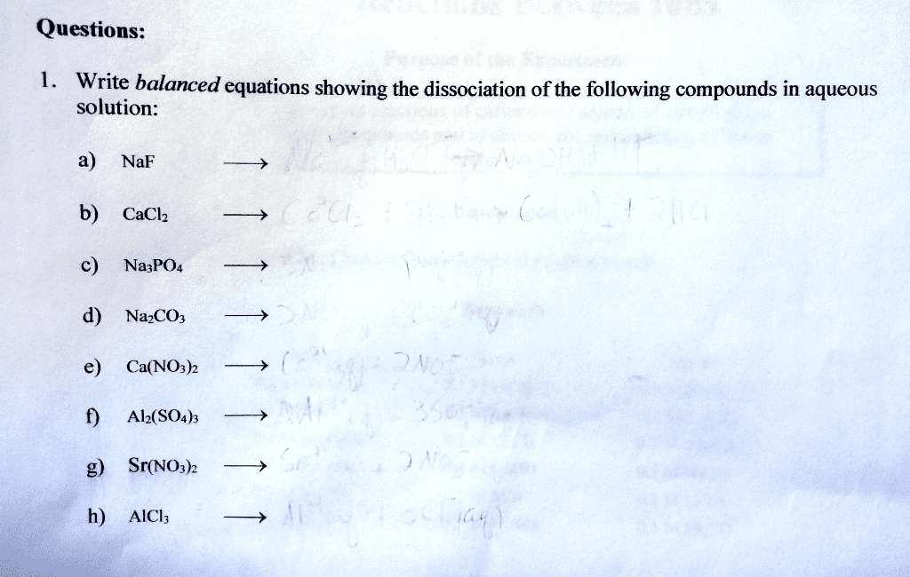 SOLVED: Write balanced equations showing the dissociation of the ... SOLVED: Write balanced equations showing the dissociation of the ...