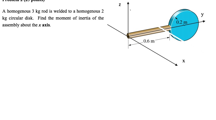 A homogenous 3 kg rod is welded to a homogenous 2 kg circular disk ...