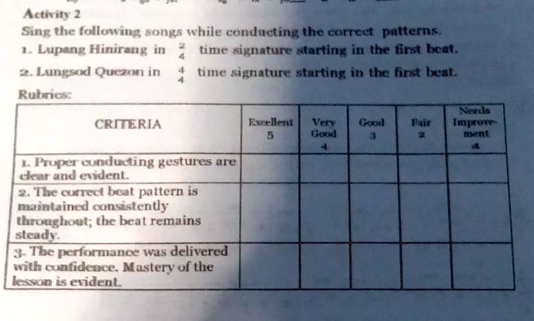 Solved Activity 2 Sing The Following Songs While Conducting The