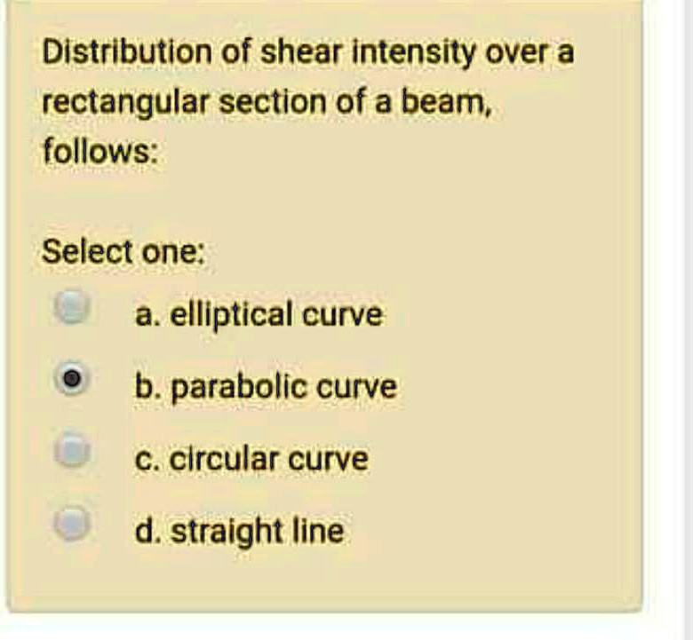 SOLVED: Distribution of shear intensity over a rectangular section of a beam, follows: Select ...
