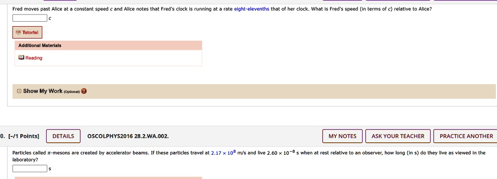 Fred moves past Alice at a constant speed c and Alice notes that Fred's ...