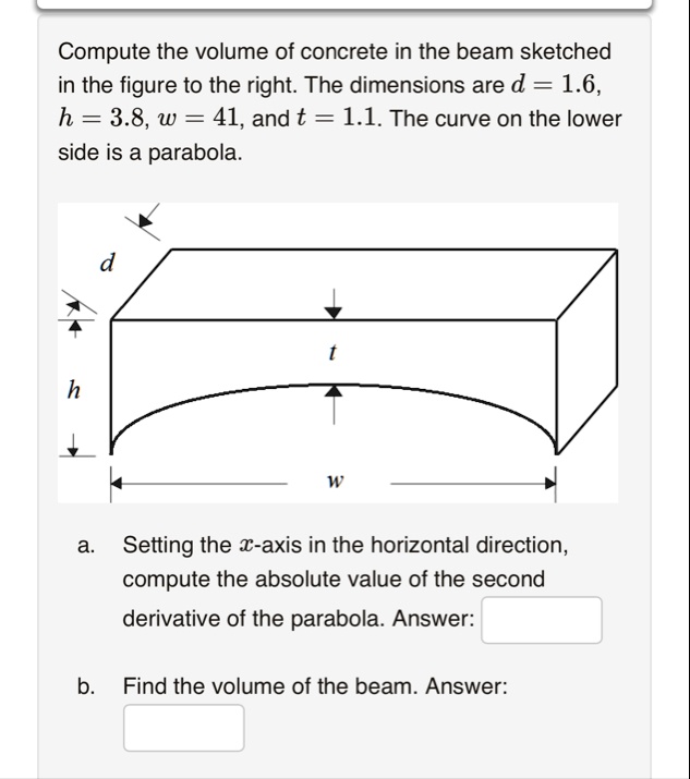 compute the volume of concrete in the beam sketched in the figure to ...