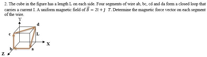 SOLVED: 2. The cube in the figure has length L on each side. Four segments of wire ab, bc; cd ...
