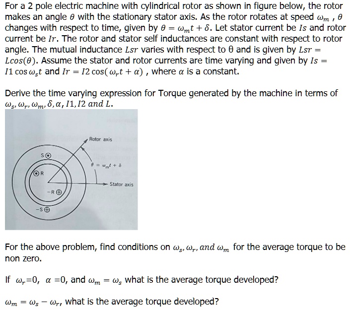 for a 2 pole electric machine with cylindrical rotor as shown in figure ...