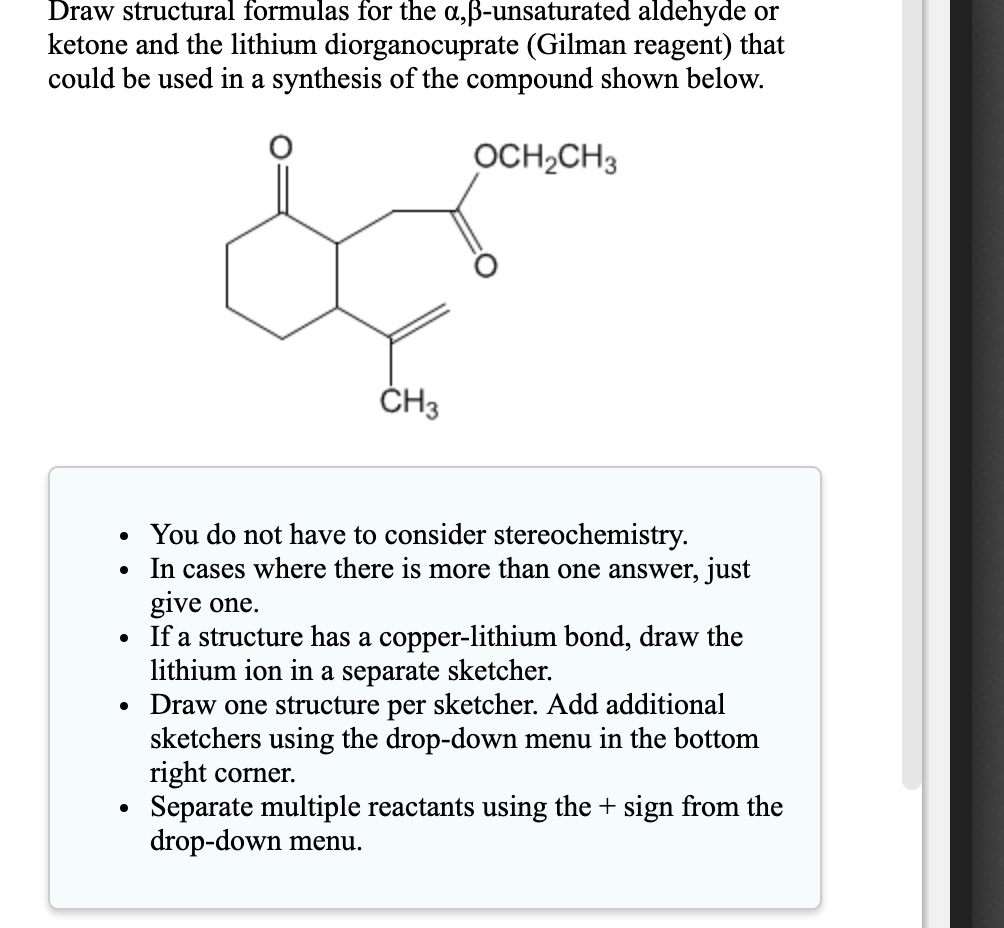 draw structural formulas for the p unsaturated aldehyde or ketone and the lithium ...