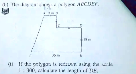 (b) The diagram shows a polygon ABCDEF. A 9m B F C D 36 m +18 m E (i ...
