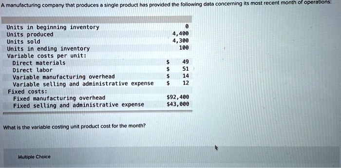 SOLVED: Units in beginning inventory Units produced Units sold Units in ...