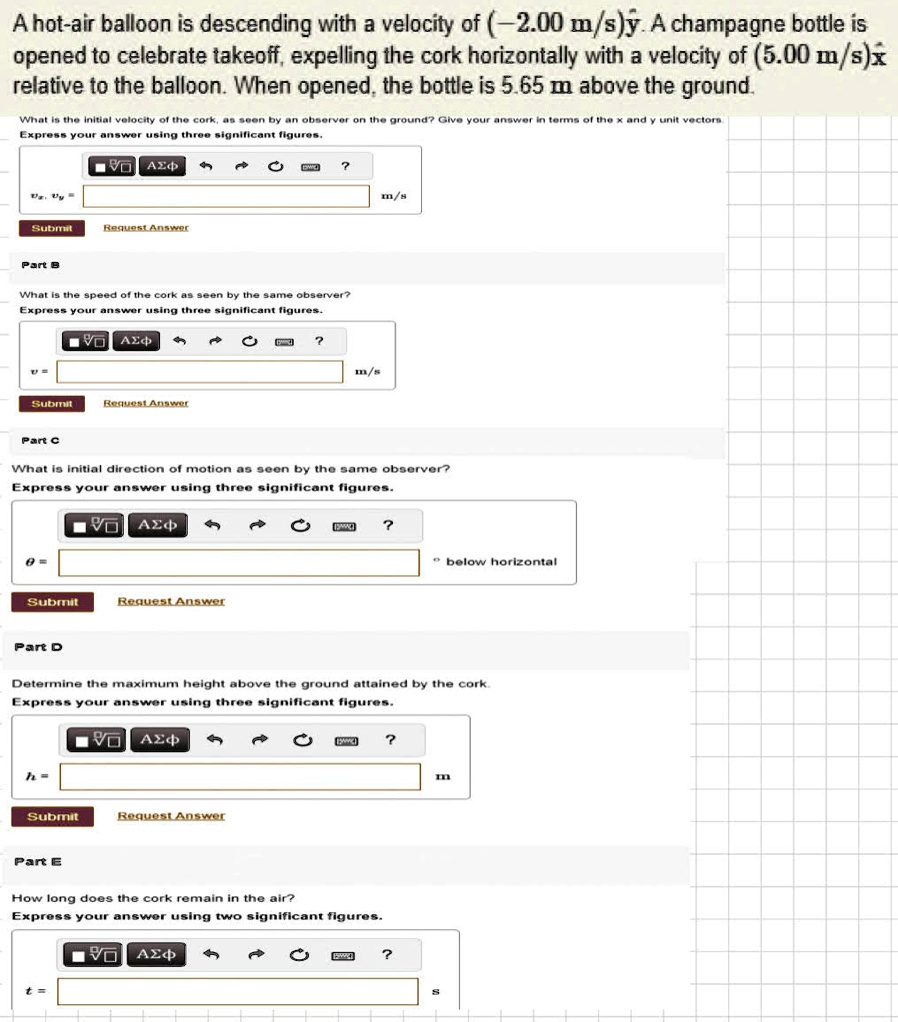SOLVED: Texts: An hot-air balloon is descending with a velocity of -2. ...