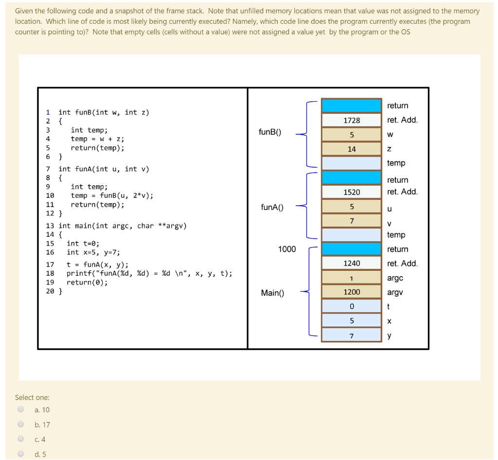 SOLVED: Given the following code and a snapshot of the frame stack ...