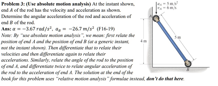 Problem 3: (Use absolute motion analysis) At the instant shown, end A ...