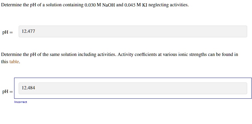 Determine the pH of a solution containing 0.030MNaOH and 0.045MKI ...