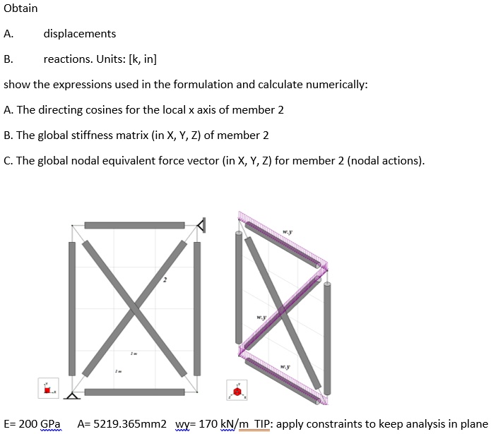 SOLVED: Obtain displacements and reactions. Units: [k; in]. Show the ...
