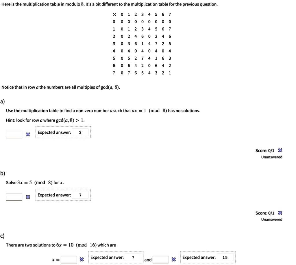 SOLVED: Here is the multiplication table in modulo . It's a bit ...