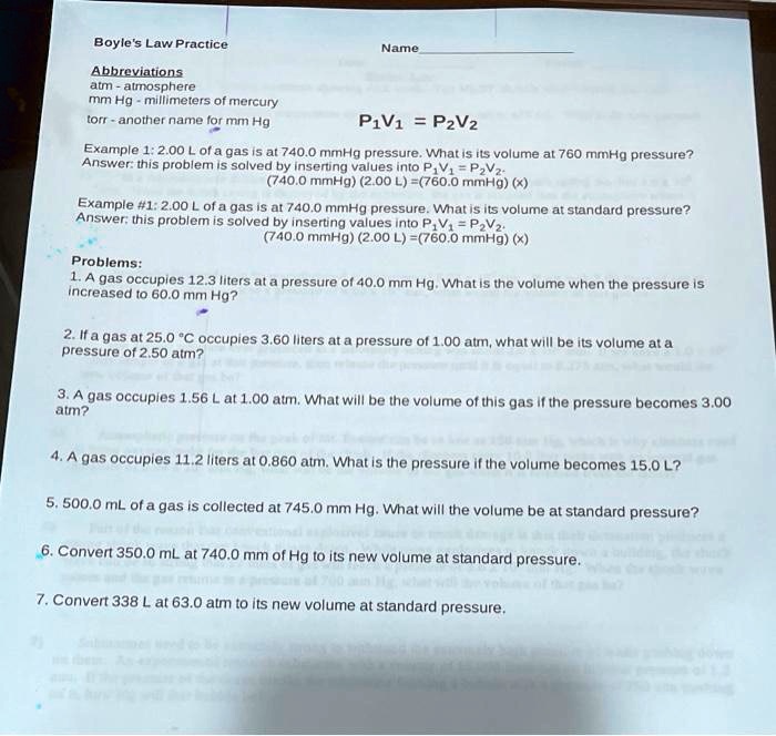 Boyle's Law Practice Abbreviations atm - atmosphere mm Hg - millimeters of mercury torr ...