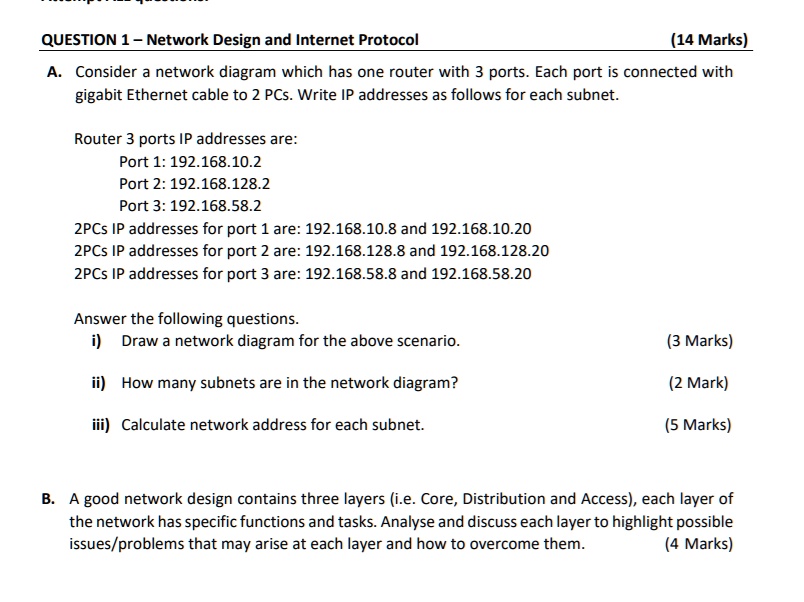 SOLVED: QUESTION 1: Network Design and Internet Protocol (14 Marks) Consider the network diagram ...