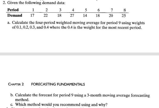 2. Given the following demand data: Period Demand 1 17 2 22 3 18 4 27 5 14 6 18 7 20 8 25 a ...