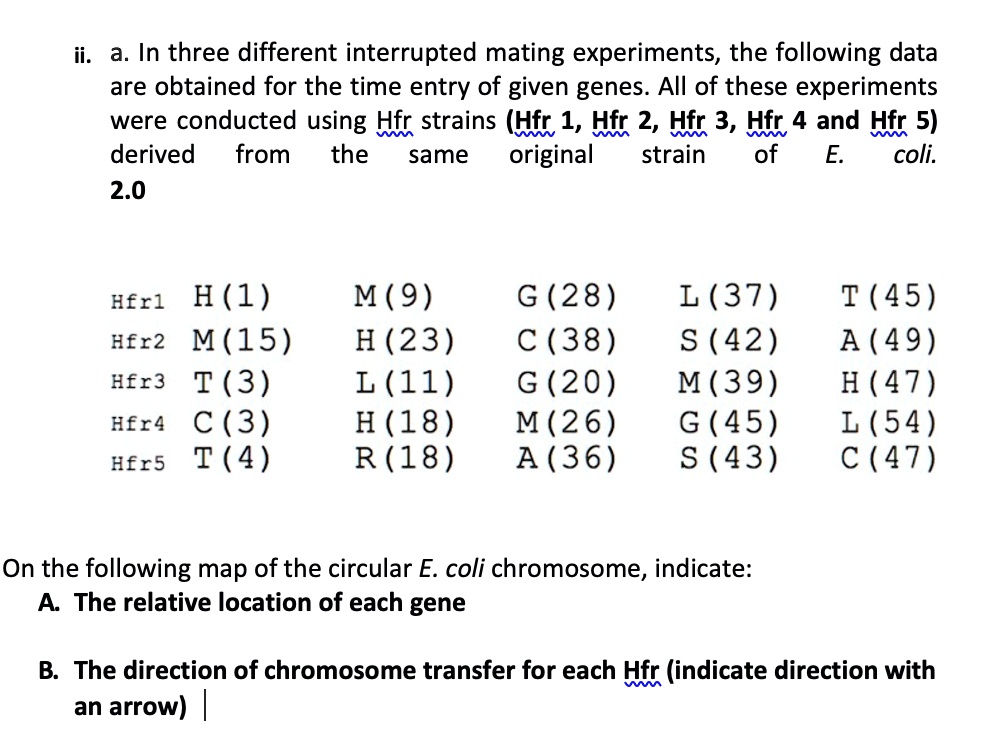 ii. a. In three different interrupted mating experiments, the following ...