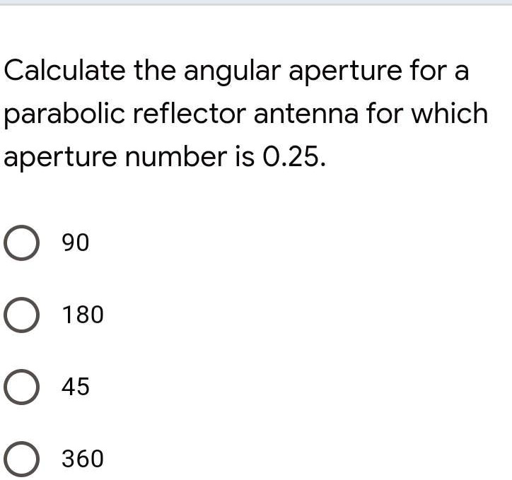 calculate the angular aperture for a parabolic reflector antenna for ...