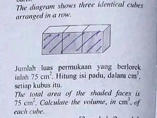 SOLVED: The diagram shows three identical cubes arranged in a row ...