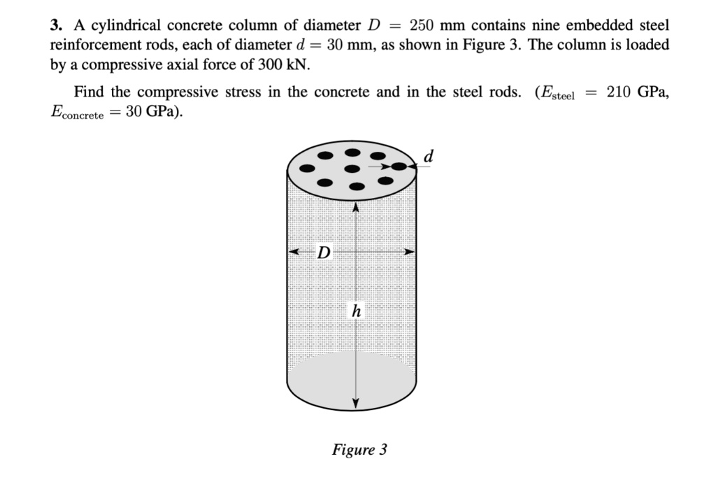 SOLVED: A cylindrical concrete column of diameter D = 250 mm contains nine embedded steel ...