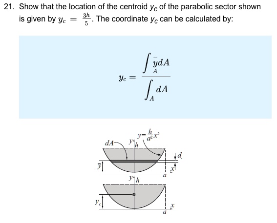 21. Show that the location of the centroid yc of the parabolic sector ...