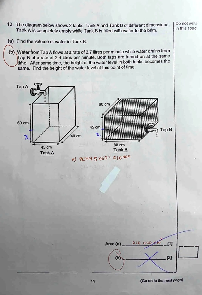 13. The diagram below shows 2 tanks, Tank A and Tank B, of different ...