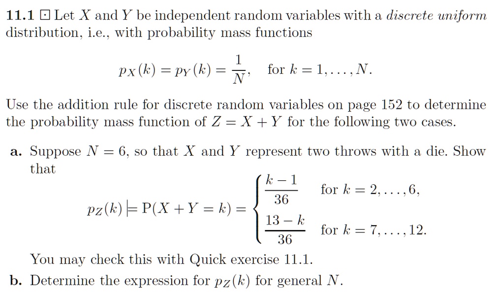 SOLVED:11.1 @Let X and Y be independent random variables with a ...