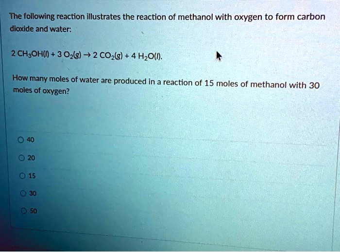 SOLVED: The following reaction illustrates the reaction of methanol ...