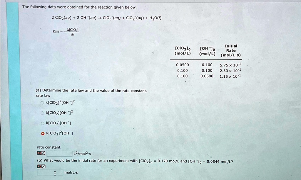 SOLVED: The following data were obtained for the reaction given below ...