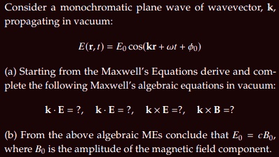 consider monochromatic plane wave of wavevector k propagating in vacuum ...