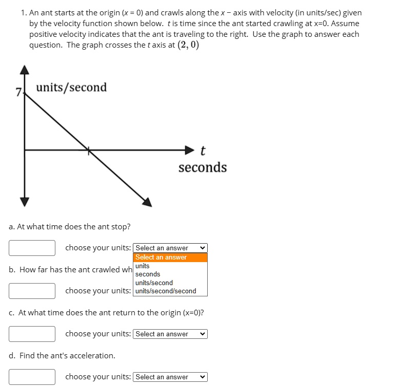 SOLVED: 1. An ant starts at the origin (x = 0) and crawls along the X ...