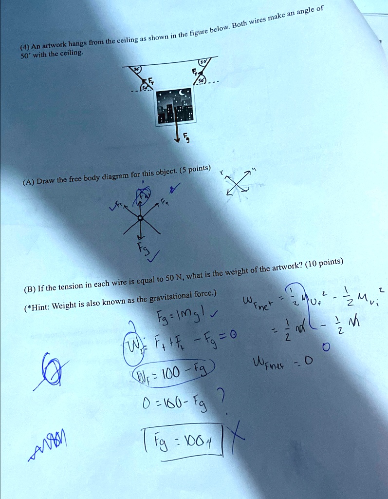 (4) An artwork hangs from the ceiling as shown in the figure below ...