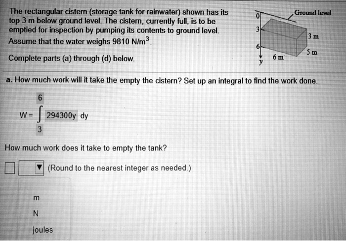SOLVED: The rectangular cistern (storage tank for rainwater) shown has ...