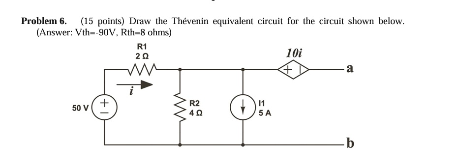 SOLVED: (15 points) Draw the Thévenin equivalent circuit for the ...