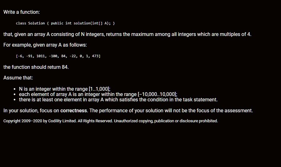 Solved Write A Function Class Solution Public Int Solutionint A For Example Given Array