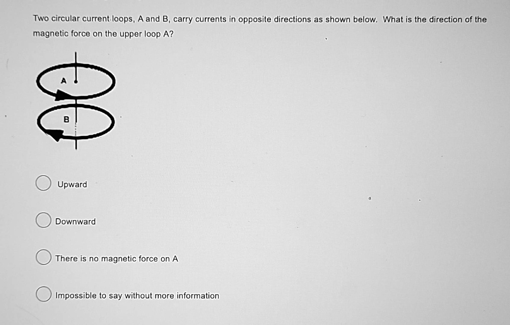 [GET ANSWER] Two circular current loops, A and B, carry currents in opposite directions as shown ...