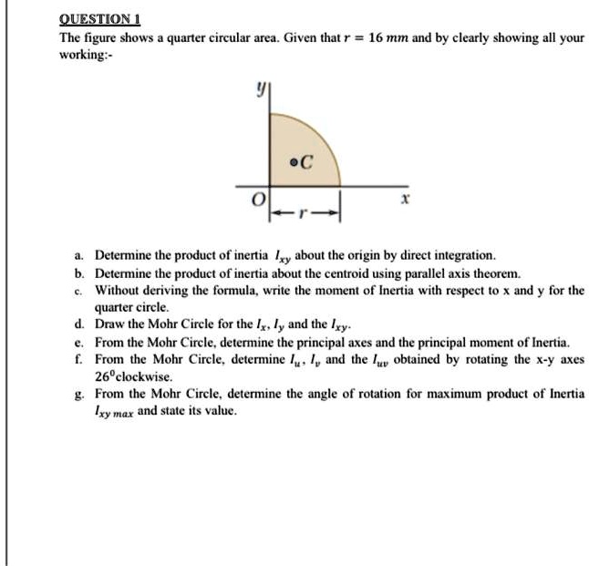 question 1 the figure shows a quarter circular area given that r 16 mm ...