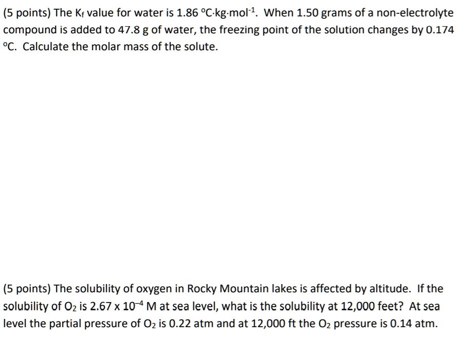 5 points the kf value for water is 186 ckg mol 1 when 150 grams of a ...