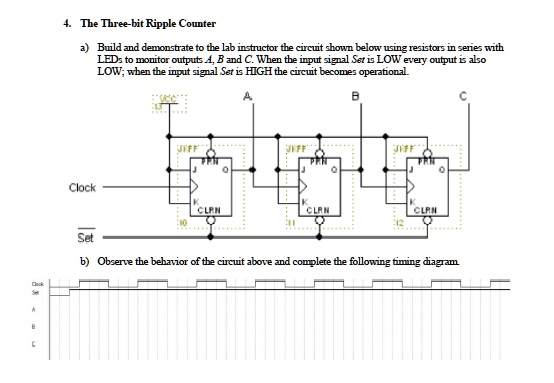 4. The Three-bit Ripple Counter a) Build and demonstrate to the lab ...