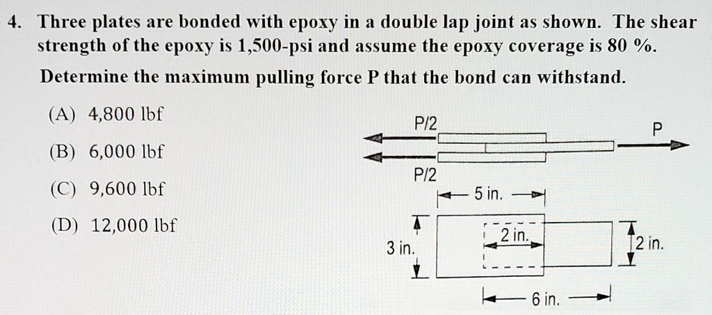 4. Three plates are bonded with epoxy in a double lap joint as shown ...